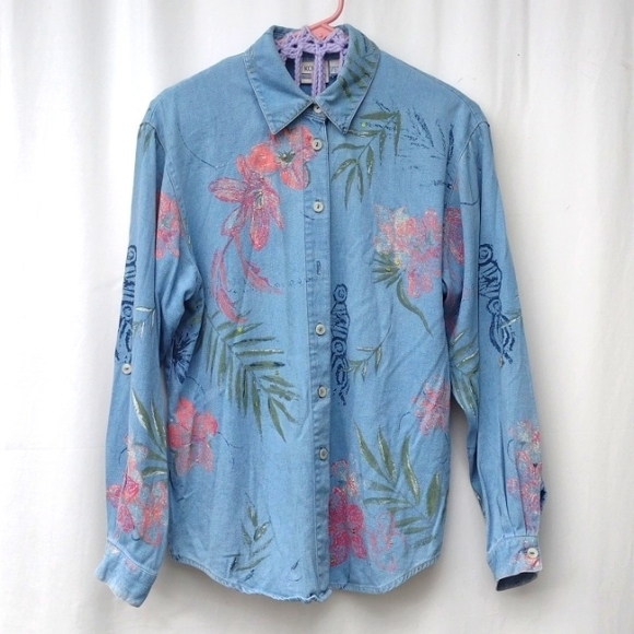 Koret | Tops | Vintage Koret Floral Chambray Shirt M | Poshmark